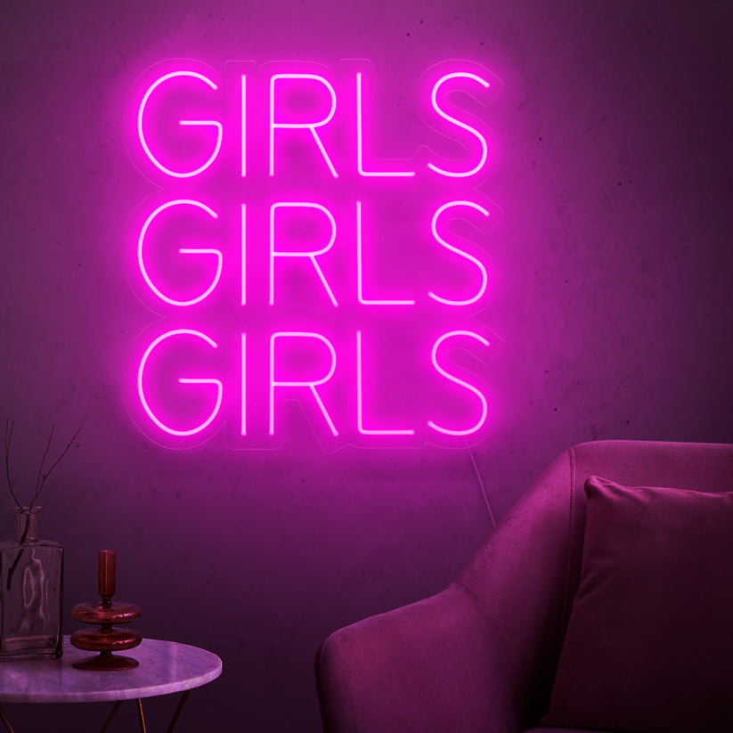 Girls Girls Girls Text Neon Sign | Lively LED Wall Art | The Art Neon