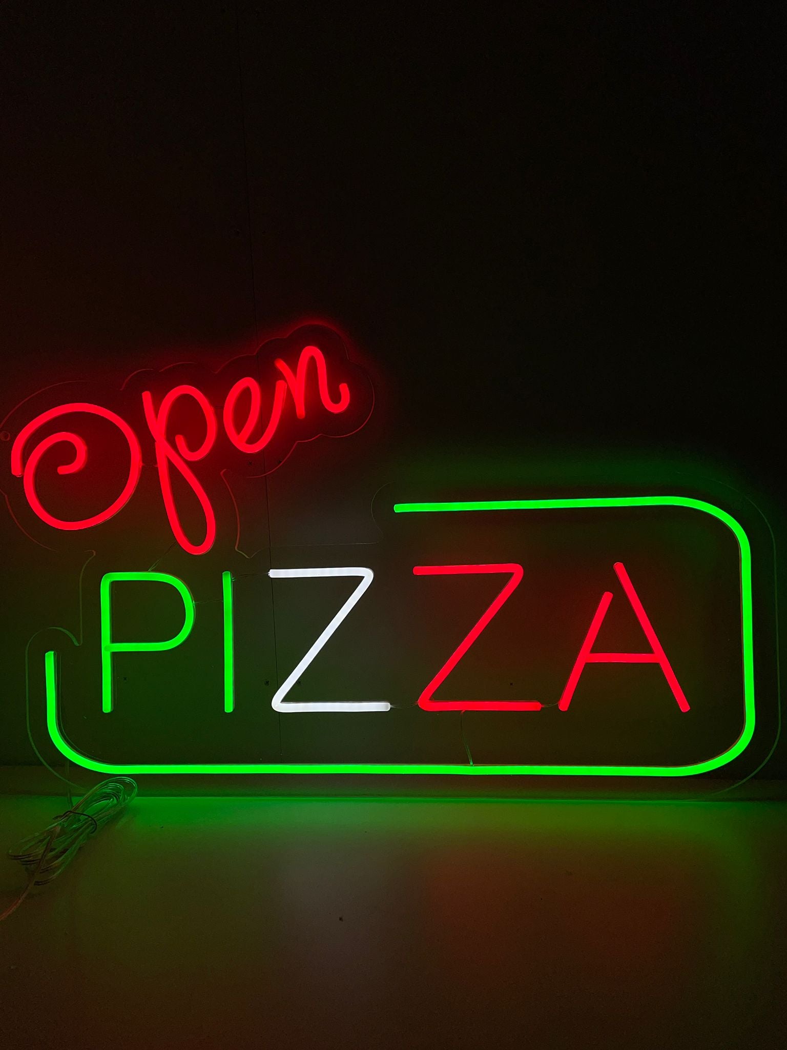Flavorful Welcome: Open Pizza Neon Sign | The Art Neon