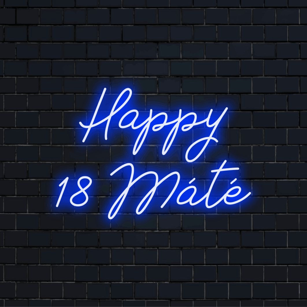 Letrero de neón personalizado con el nombre "Happy 18 Mate" | Neón ...
