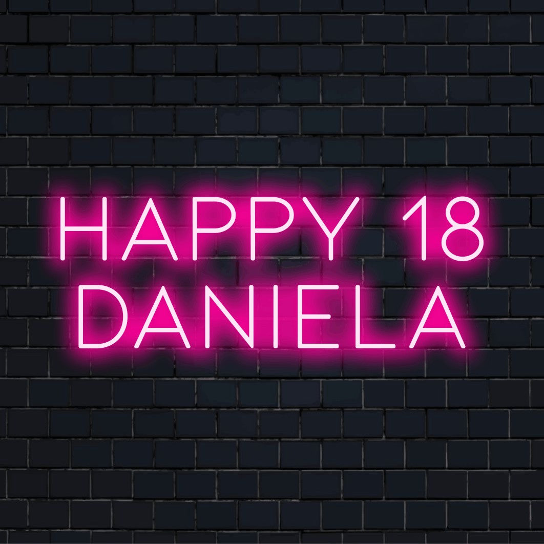 Letrero de neón personalizado con el nombre de Daniela "Feliz 18 ...