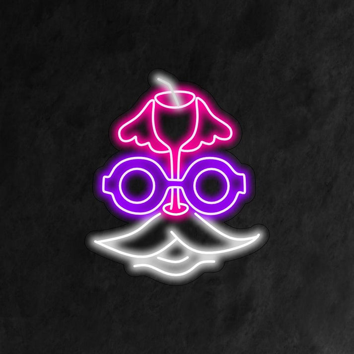 Moustache, Glasses, and Cocktail Face Neon Sign | The Art Neon